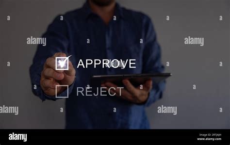Approve Concept Businessman Touching Check Mark To Approve Document Or