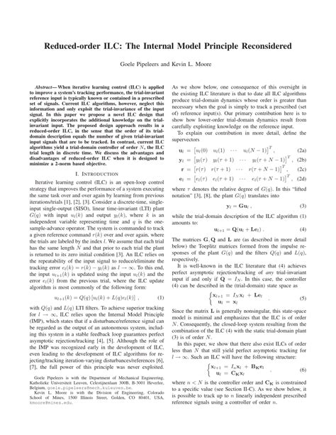 Pdf Reduced Order Ilc The Internal Model Principle Reconsidered