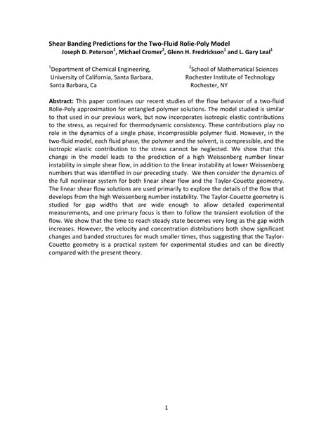 Pdf Shear Banding Predictions For The Two Fluid Rolie Poly Model