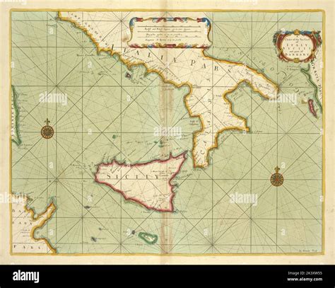 A Chart Of The Sea Coast Of Italy Sicily And Part Of Barbary 1702