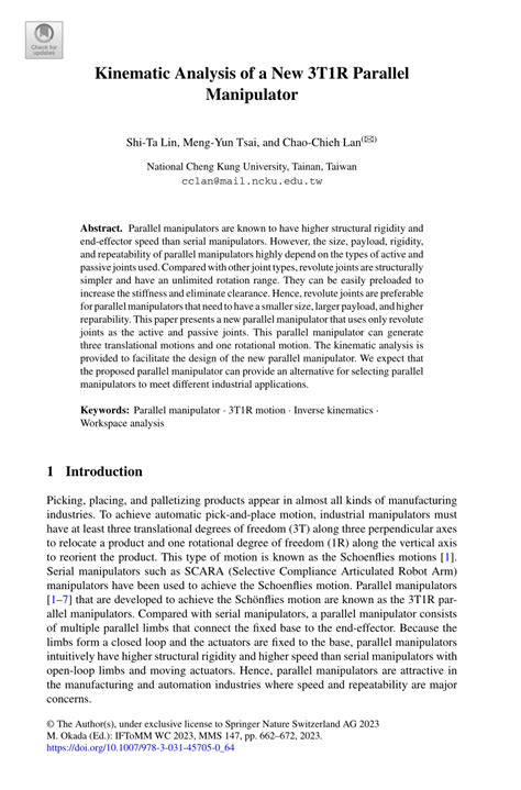 Pdf Kinematic Analysis Of A New 3t1r Parallel Manipulator