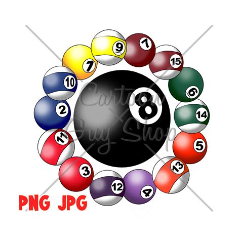 Billiards Clipart 8 Ball Game Png  Cartoon Image Etsy Australia