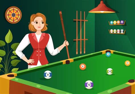 Premium Vector Billiards Game Illustration With Player Pool Room With