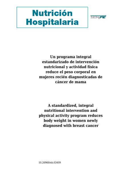 Pdf A Standardized Integral Nutritional Intervention And Physical