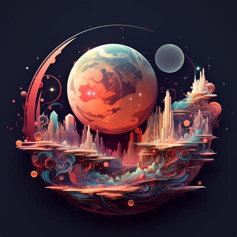 Ilustración De Un Planeta Con Una Fuente Y Una Fuente De Agua
