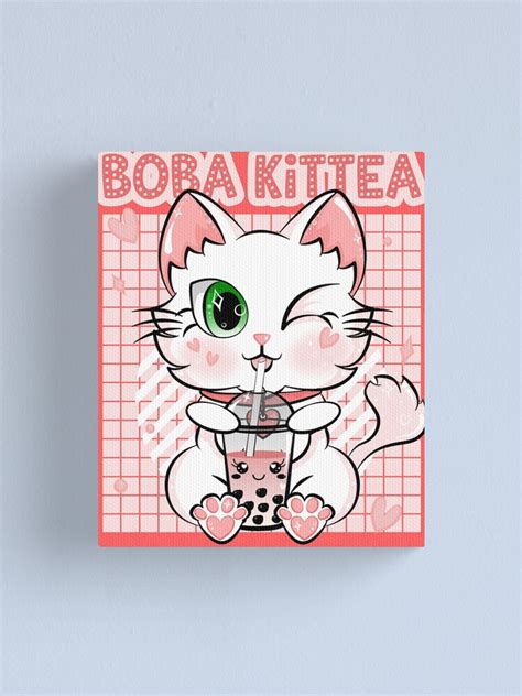 Boba Tea Cat Bubble Tea Kawaii Pastel Kittea Anime Canvas Print For