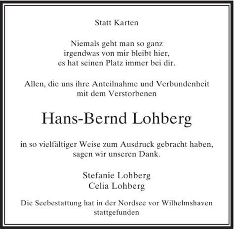 Alle Traueranzeigen für Hans Bernd Lohberg trauer rp online de
