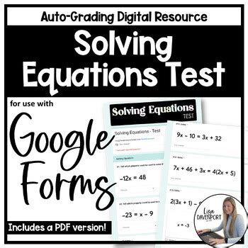 Solving Equations Google Forms Algebra Test By Lisa Davenport TPT