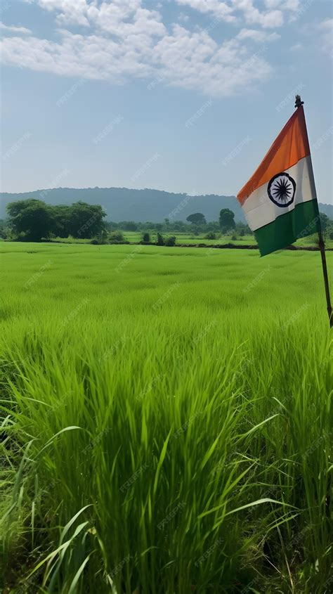 Flag Of India Waving In A Paddy Field Premium Ai Generated Image