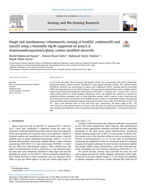 Pdf Single And Simultaneous Voltammetric Sensing Of Leadii Cadmium