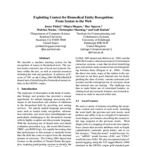Exploiting Context For Biomedical Entity Recognition From Syntax To The Web Acl Anthology