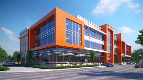 높은 주황색 외관의 기술 건물 상업용 건물의 3d 렌더링 그림 고화질 사진 사진 배경 일러스트 및 사진 무료 다운로드 Pngtree