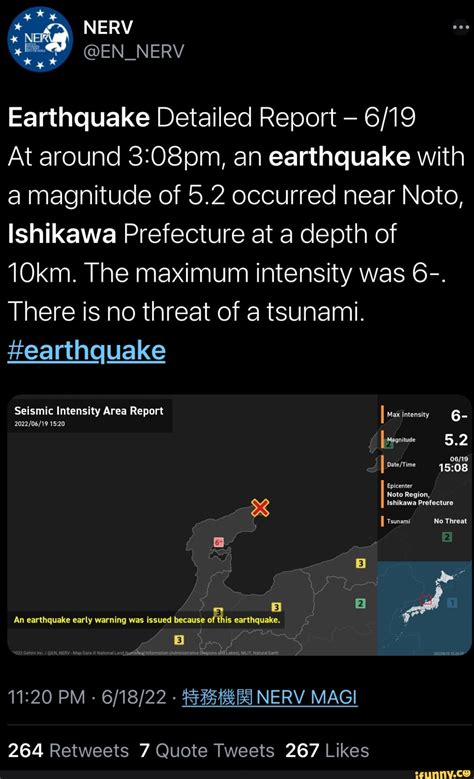 52 Magnitude Earthquake Near Noto Ishikawa Japan 619 Sun En Nerv