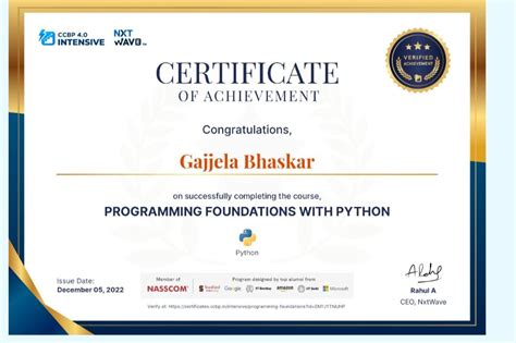 Gajjela Bhaskar On Linkedin Nxtwave Pythonprogramming Rahulattulurisir Certificate