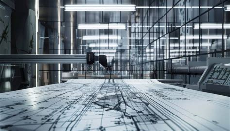 Engineering Office Using Large Format Plotter For Wide Design Blueprints With Generative Ai