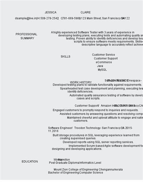 Qa Tester Sample Resume