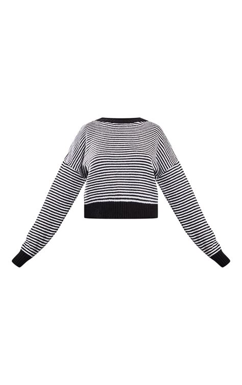 Monochrome Striped Knit Jumper Knitwear Prettylittlething