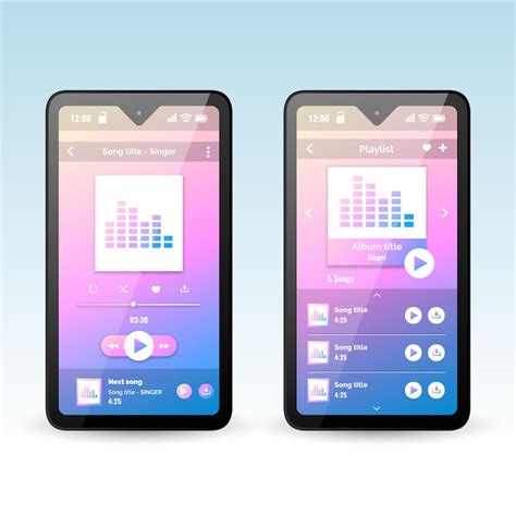 음악앱 목업 벡터 Freepik에서 무료 고품질 벡터를 다운로드하세요 Freepik