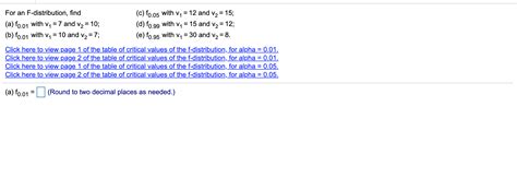 Solved For An F Distribution Find C Fo 05 With V1 12