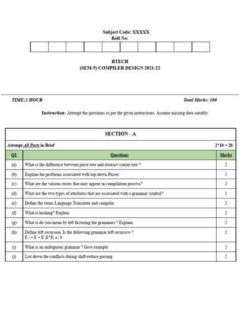 Compiler Design Question Paper 21 22 Pdf Parsing Computer Science