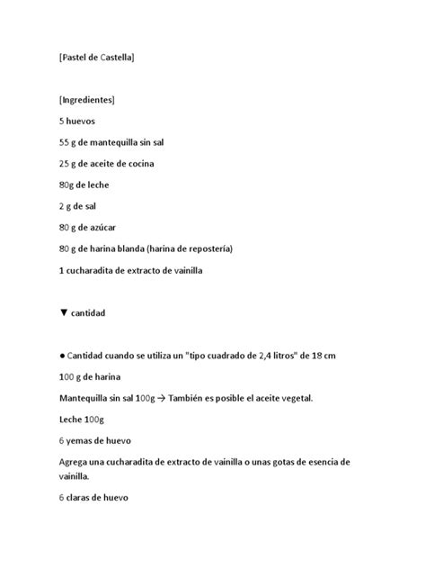 Pastel De Castella Pdf Huevo Como Alimento Sal