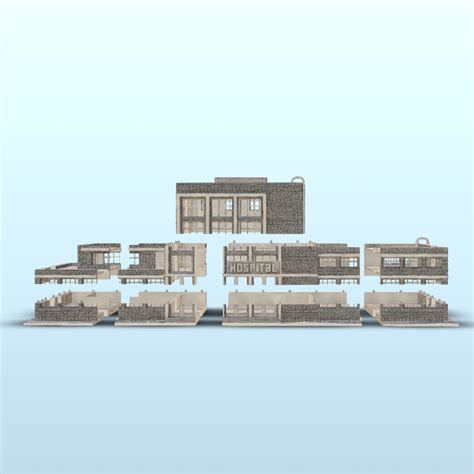 Файл Stl Большая каменная больница с лестницами и окнами 5 Пламя войны Bolt Action СССР Ww2