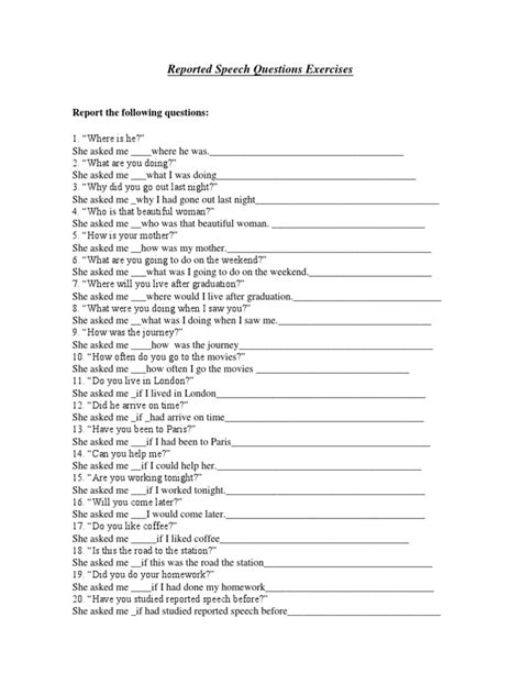 Reported Questions Exercises Pdf
