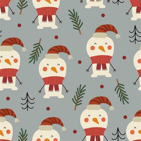 Padrão perfeito de férias boneco de neve árvore de natal elementos decorativos Vetor Premium