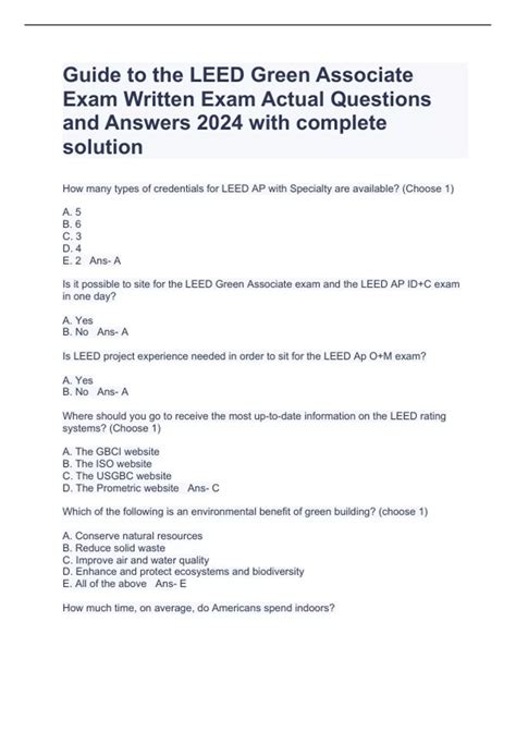 Guide To The LEED Green Associate Exam Written Exam Actual Questions