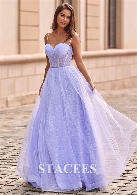 A Line Tulle Prom Dress Sweetheart Floor Length With Pleated Split