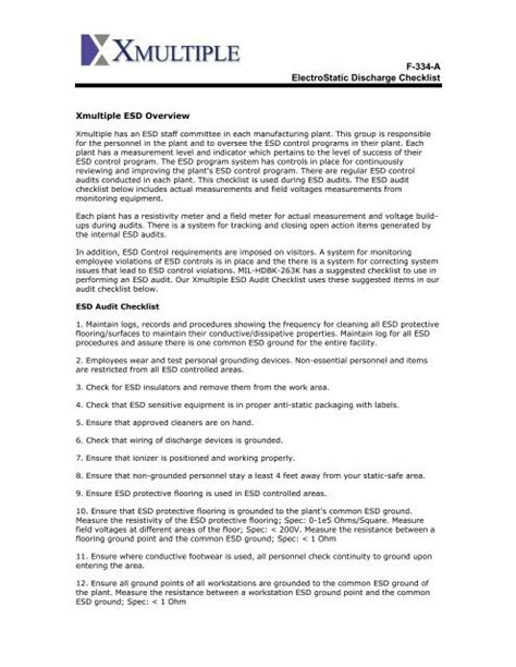 Xmultiple ESD CheckList Form