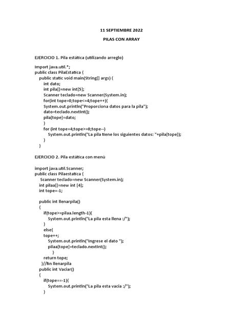 Implementación De Pilas Mediante Arreglos Y Menús Interactivos Pdf