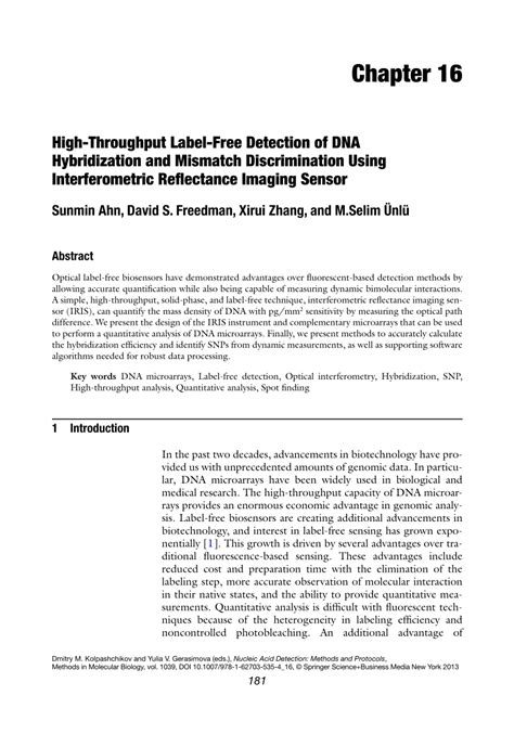 Pdf High Throughput Label Free Detection Of Dna Hybridization And Mismatch Discrimination