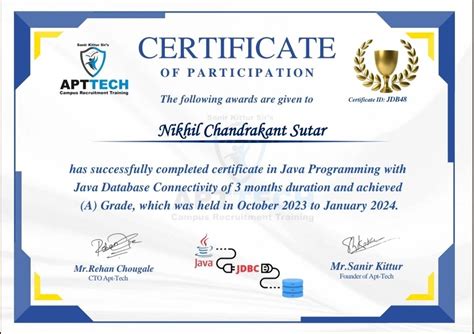 Nikhil Sutar On Linkedin Java Jdbc Programming Certification Learningjourney Techskills