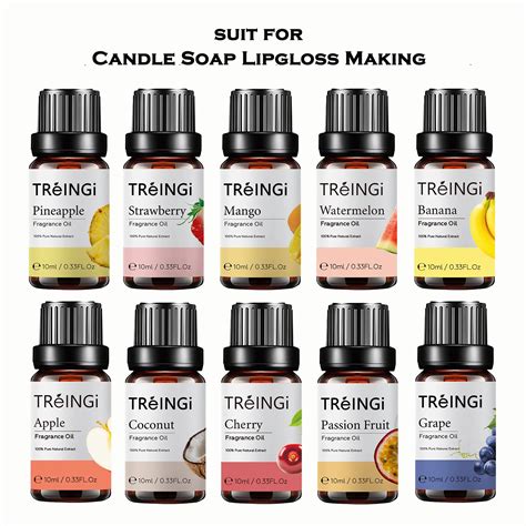 과일 향 오일 에센셜 오일 세트 촛불 비누 만들기 망고 딸기 체리 수박 복숭아 애플 코코넛 오일 10ml에센셜 오일 Aliexpress