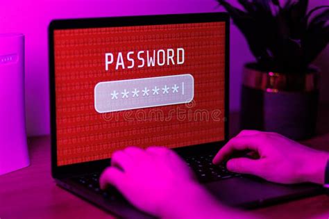 Man Typing Password On Personal Computer Close Up Shot Of Cyber