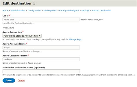 Backup And Migrate Azure Drupal Org