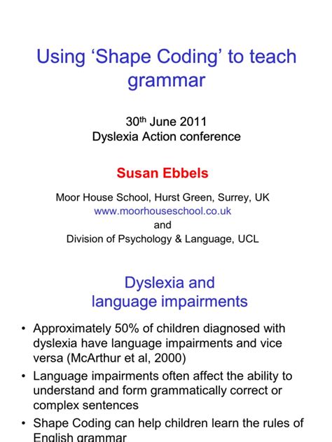 Susan Ebbels Introduction To Shape Coding Assessment Meaning And