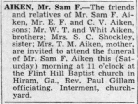 Samuel F Sam” Aiken 1886 1942 Find A Grave Memorial