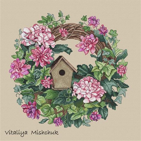 Flower Wreath Cross Stitch Pattern Floral Wreath Cross Stitch Etsy
