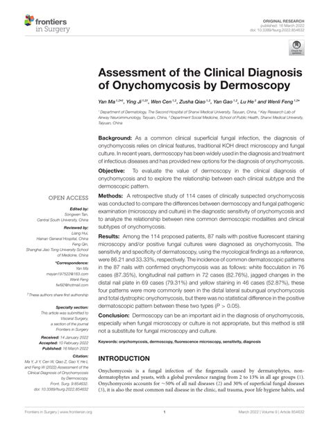 Pdf Assessment Of The Clinical Diagnosis Of Onychomycosis By Dermoscopy