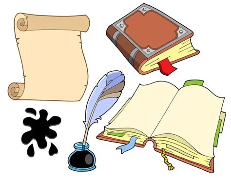 Рисунок открытой книги с пером векторное изображение ©clairev 7788705