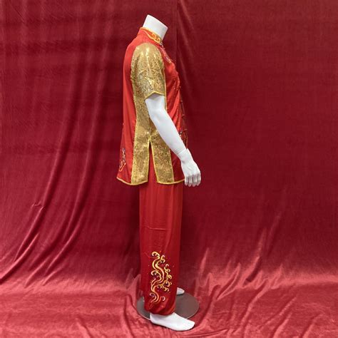 Professional Wushu Competition Uniform Wushu Red Gold Dragon Kungfu