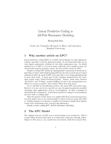 Linear Predictive Coding Is All Pole Resonance Modeling Docslib