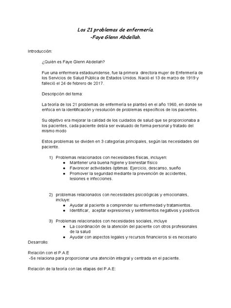 21 Problemas De Enfermería De Faye Glenn Abdellah Pdf Enfermería