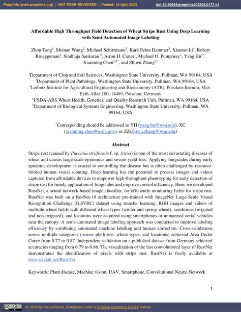Pdf Affordable High Throughput Field Detection Of Wheat Stripe Rust Using Deep Learning With
