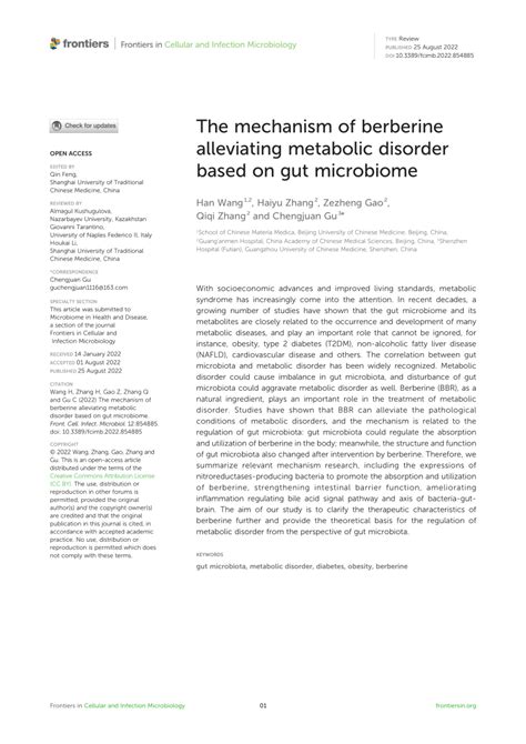 PDF The Mechanism Of Berberine Alleviating Metabolic Disorder Based