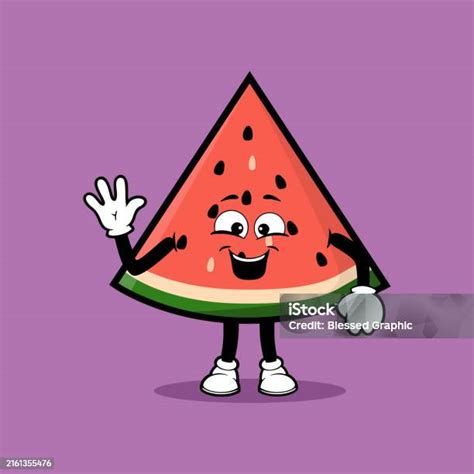 Cute Watermelon Slice Fruit Character With Say Hello Expression Vector
