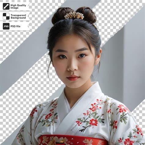 Premium Psd A Japanese Girl In Kimono Stands In Front Of A Grid That
