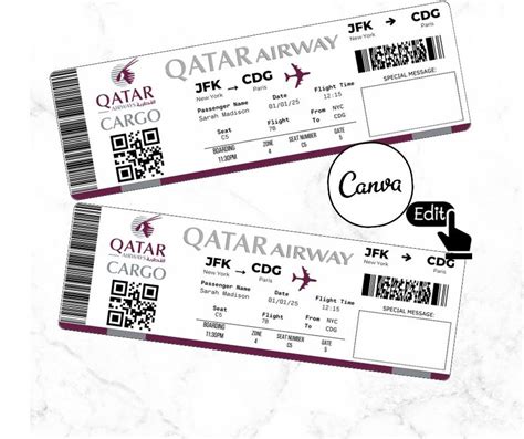 Editable Qatar Airways Ticket Template Custom Airline Ticket Printable